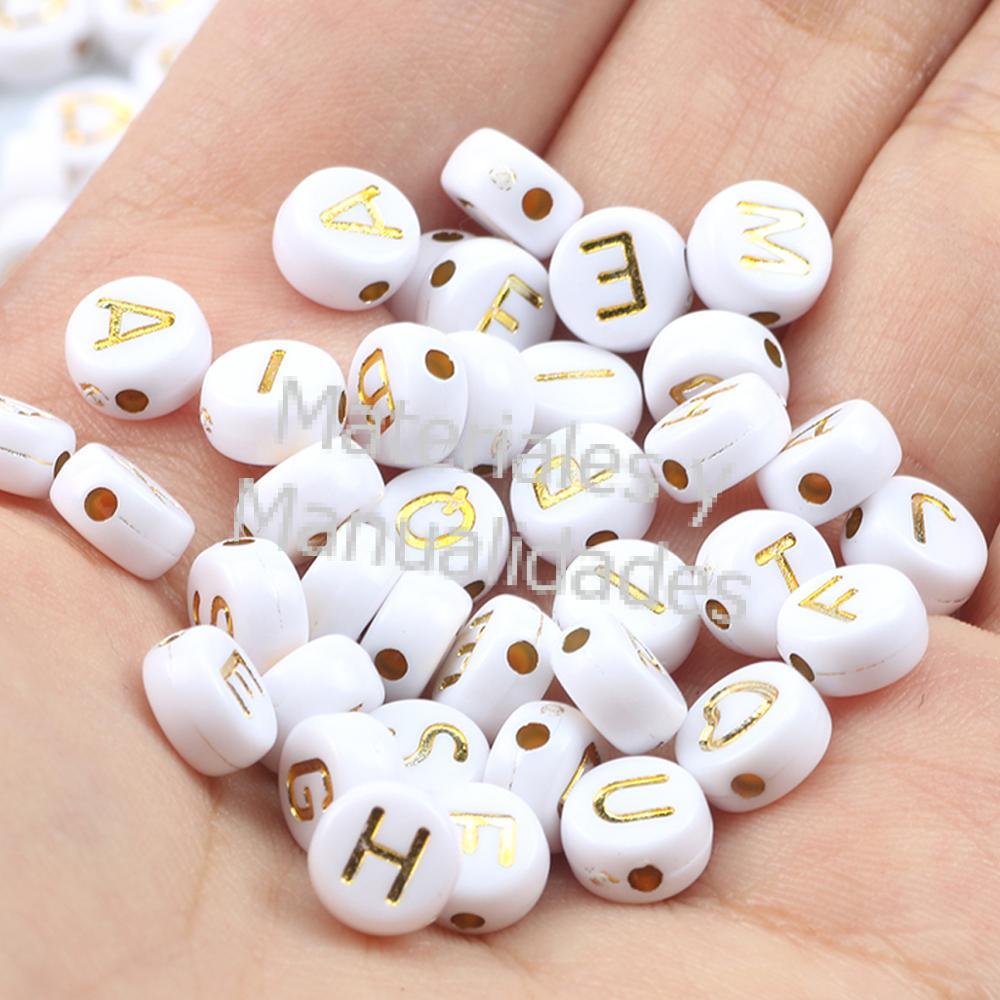 CUENTAS TRANSPARENTES REDONDO LETRAS DORADAS INSUMOS PARA BISUTERIA ...