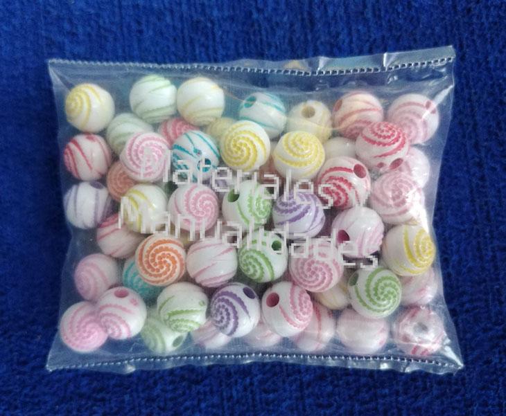 CUENTAS REDONDAS CON DISEÑO ESPIRAL NEON ROSA BOLA PASANTE PARA ...