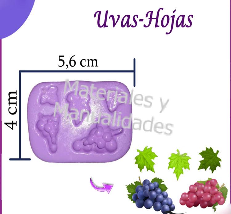 MOLDE SILICONA UVAS RACIMO DE HOJAS APLIQUES CON PASTA FLEXIBLE ...