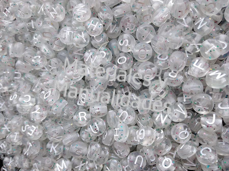 CUENTAS TRANSPARENTES DESTELLOS REDONDO LETRAS PLATEADO INSUMOS PARA ...